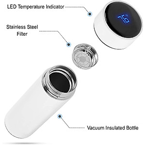 MMSA Insulated Tumbler Bottle with LED Temperature Display in Fahrenheit (White)