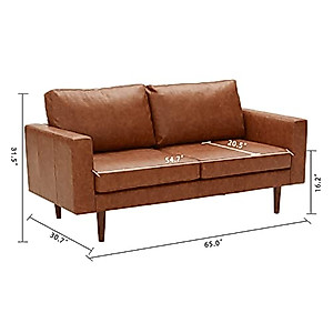 Kingfun 65" Faux Leather Loveseat Sofas for Living Room, Small Couches for Small Spaces Bedroom with Solid Wooden Frame and Padded Cushion, Mid Century Modern Decor Love Seats Furniture (Brown)
