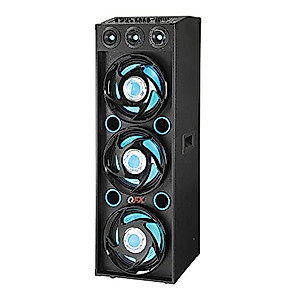 QFX SBX-412300BT TWS Bluetooth Triple 12” Woofer Triple 1” Tweeter Recording High-Performance PA Cabinet Speaker with 10-Band Graphic EQ, 2 Microphone Inputs, Guitar Input, and AUX Input, Blue