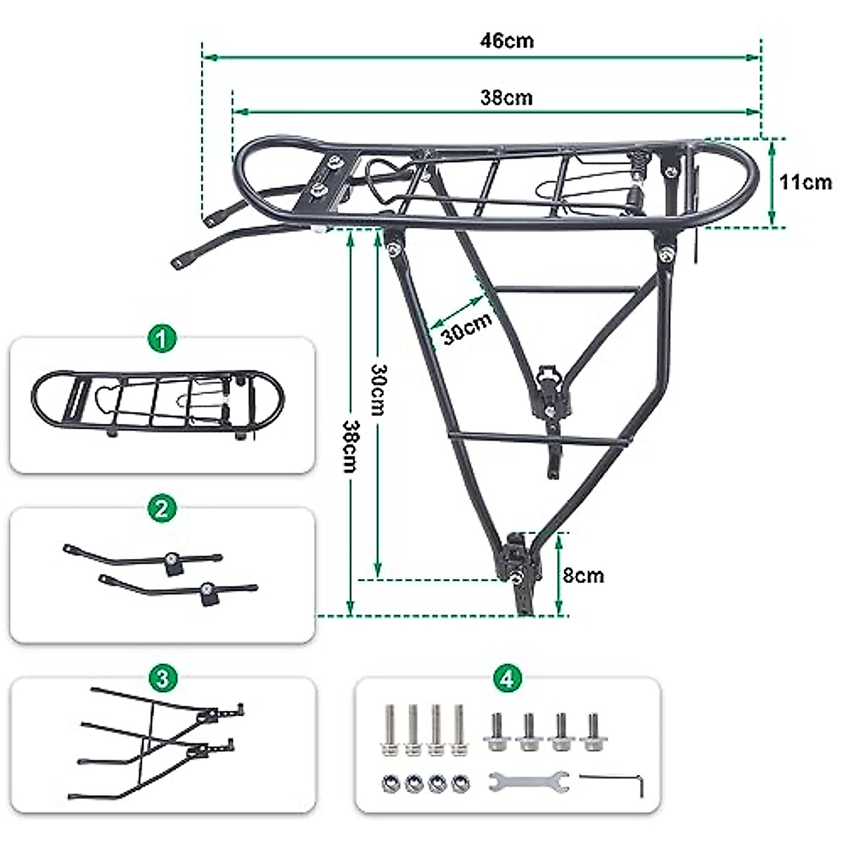WEEROCK Bike Rear Rack 55LB Load Bearing Capacity Luggage Carrier, Height Adjustable Bike Cargo Rack Suits for 24-28 Inch Bike, Black