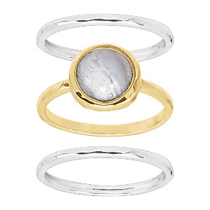 Silpada 'in Good Campanile' Stacking Rings with Natural Blue Lace Agate in Sterling Silver & Brass, Size 8