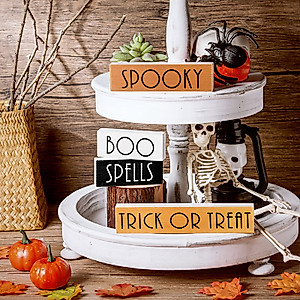 4 Pieces Halloween Decorations Tabletop Wooden Halloween Decors Block Table Centerpiece Halloween Wood Tabletop Sign Supplies Halloween Party Tabletop Home Room Kitchen Table Fireplace Bar Ornaments