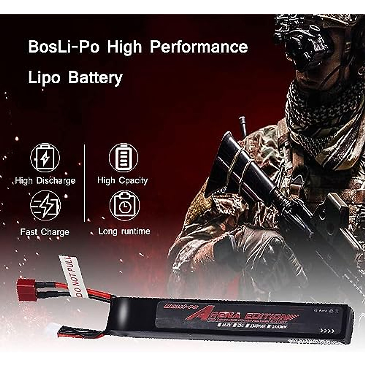 BosLi-Po 11.1V Airsoft Battery 1300mAh 2S 25C Rechargeable High Capacity LiPo Battery with T Plug Connector for Airsoft Guns