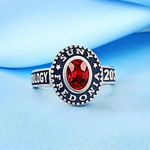 Ccjcinata Custom Fully Personalized Class Rings for Women High School 10kt White Gold Rings Birthstone Graduation Rings Size 5-15 High School Rings for Women