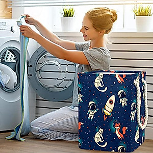 Laundry Hamper Astronaut and Cosmic Pattern Collapsible Laundry Baskets Firm Washing Bin Clothes Storage Organization for Bathroom Bedroom Dorm