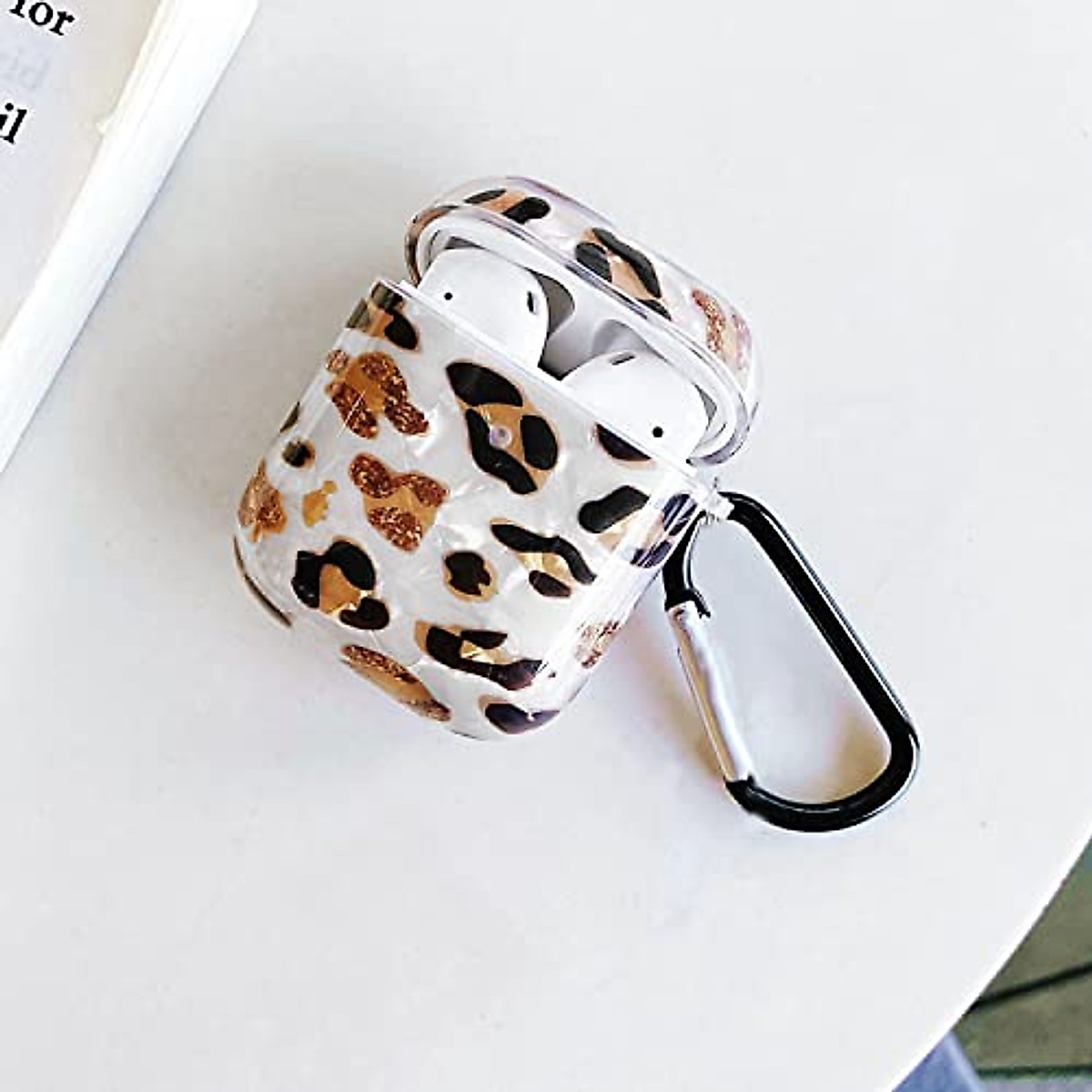 2019 Newest AirPods Case,J.west Luxury Sparkle Bling Leopard Print Cheetah Pattern Translucent Soft TPU Case Cover for Girls Women Shockproof Cover Accessories Kit for AirPods 1st/2nd Charging Case