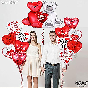 KatchOn, Large Teddy Bear Balloons Set - 40 Inch, Pack of 12 | Anniversary Balloons, I Love You Balloons for Special Night, Anniversary Decorations | Happy Anniversary Balloons, Red Heart Balloons