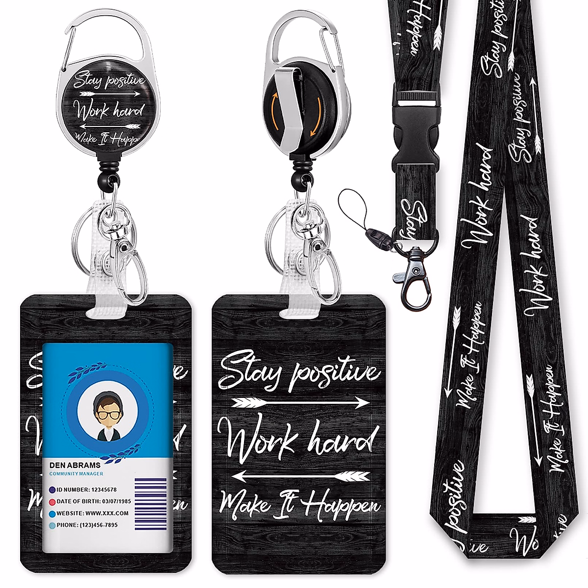 ID Badge Holder with Breakaway Lanyard, Inspirational Quote Lanyards for ID Badges Ajustable, Positive Retractable Badge Reel Heavy Duty, Teacher Nurse Work Office Gifts