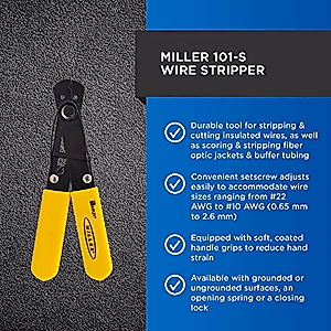 Miller 101-S Adjustable Wire Stripper for Working Technicians, Electricians, and Installers, Grounded