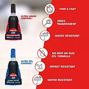 Loctite Super Glue Ultra Gel Control, Clear Superglue for Plastic, Wood, Metal, Crafts, & Repair, Cyanoacrylate Adhesive Instant Glue, Quick Dry - 0.14 fl oz Bottle, Pack of 2