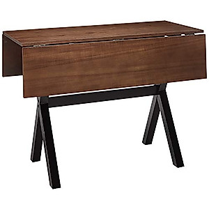 Nathan James Kalos Solid Wood Drop Leaf Folding Kitchen Farmhouse Room or Space Saving Console Desk, Rustic, Dining Table, Walnut/Black