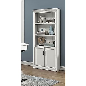 Martin Furniture Modern Wood Lower Doors Bookcase, Office Bookcase, Office Shelving, Office Storage, Fully Assembled, White