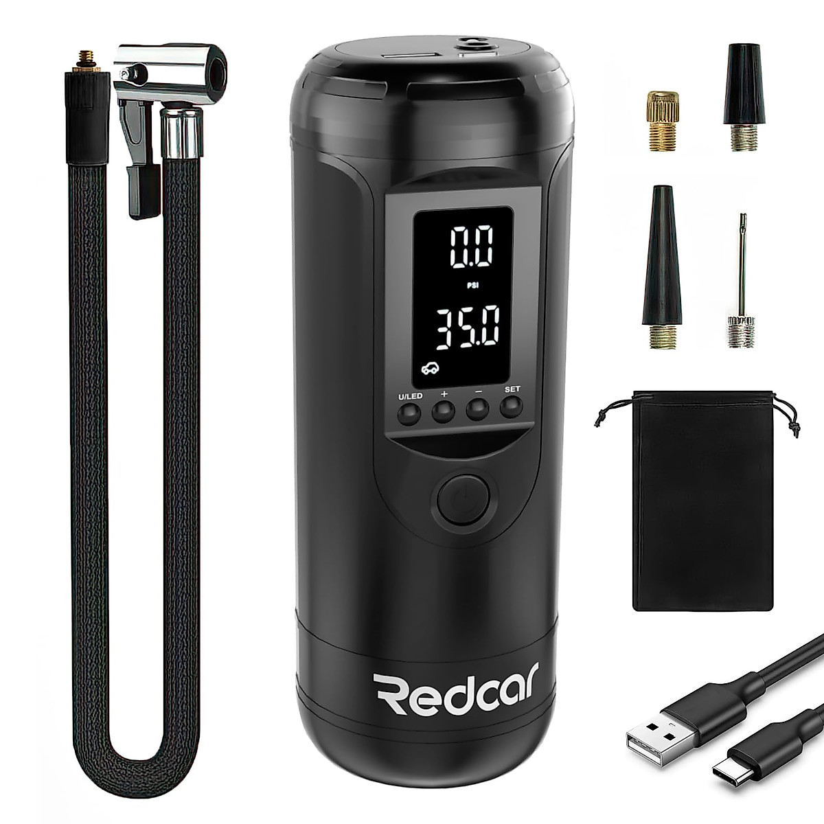Redcar Cordless Air Inflator, Portable Tire Pump with Digital Gauge, 150 PSI, Rechargeable Battery, LED Light, for Car Tires, Bicycle, Motorcycle, Balls & Inflatables