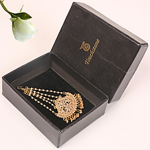 Touchstone Indian Bollywood Pretty Magical Floral Handcrafted Indian Mughal Kundan Look Faux Pearls Hangings Head Enhancing Bridal Designer Jewelry Jhoomer in Gold Tone for Women.