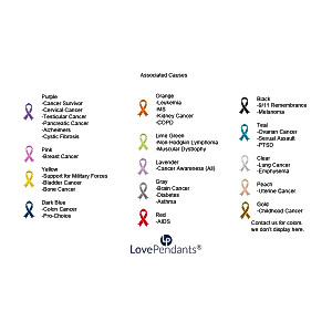 LovePendants 16-18" Sterling Silver Necklace in White Swarovski Crystal with Engraved and Enameled Orange Awareness Ribbon Symbolizing LEUKEMIA, MS, KIDNEY CANCER AND COPD.