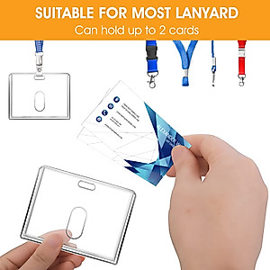 Cobee Hard 2 Card Badge Holder,2 Pieces Heavy Duty ID Card Protector Clear Acrylic Badge Holder with Thumb Hole Plastic Badge Protector Case for Driver Licenses Passes Office School(Horizontal)