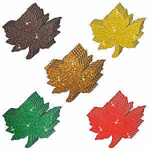 150Pcs Maple Leaves Cutouts Glitter Paper Fall Leaves Die Cuts Colorful Artificial Confetti Leaf Autumn Paper Leaf Thanksgiving Decor with Glue Points for Classroom Bulletin Board Autumn Theme Party
