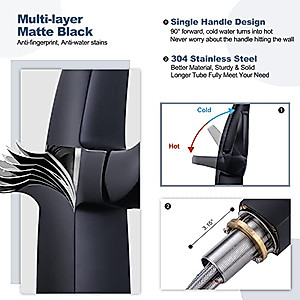 WOWOW Black Kitchen Faucet, Pull Down Kitchen Faucet Stainless Steel Gooseneck Kitchen Sink Faucet Single Handle Water Faucet, Utility Sink Faucet for Laundry RV (Patent Product)