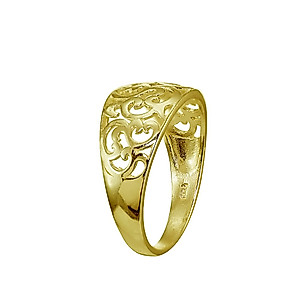 Hoops & Loops Yellow Gold Flashed Sterling Silver High Polished Vintage Filigree Band Ring, Size 7
