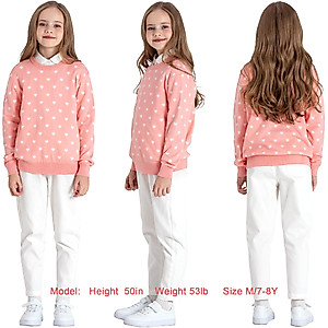 BOBOYOYO Girls Sweaters Cotton Kids Heart Sweater Valentine Holiday Pullover Teen Clothes Crew Neck Knit Top Long Sleeve Pink