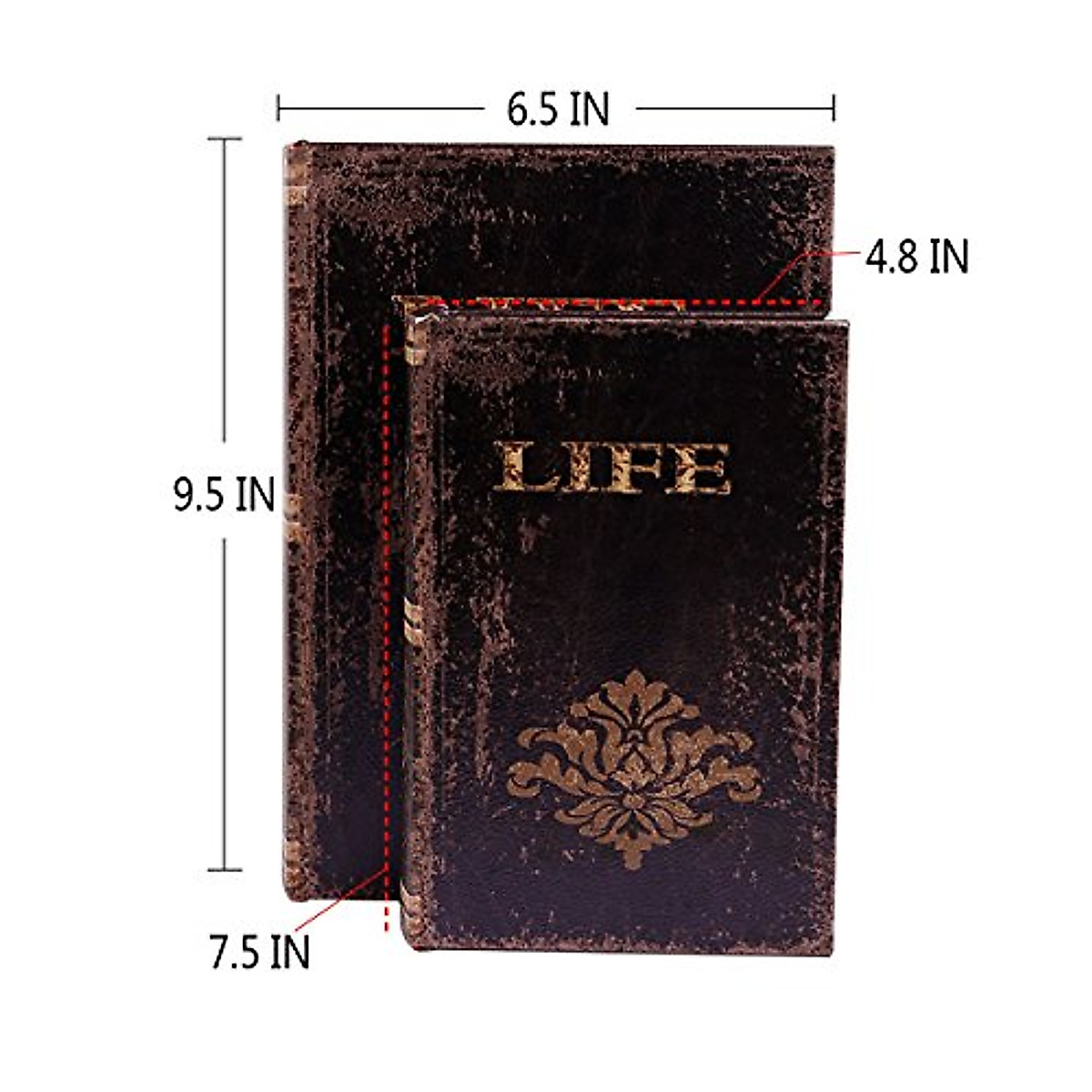 WaaHome Faux Book Box Antique Wooden Leather Jewelry Keepsake Boxes Set with Floral Decoration,Set of 2