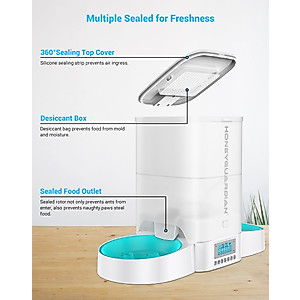 HoneyGuaridan Automatic Cat Feeder for Two Cats,3.5L Cat Food Dispenser with Slow Feeder Bowl,Timed Cat Feeder Programmable 1-6 Meals Control, Dual Power Supply,10s Meal Call White