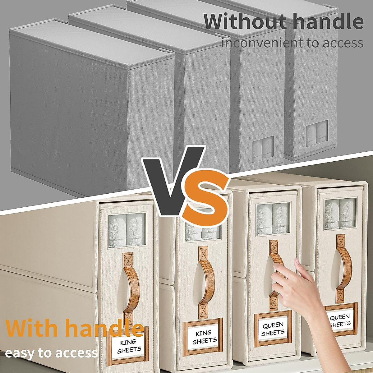 BigPonPon 4 Pack Foldable Bed Sheets Set Organizers and Storage(King & Queen Size),Linen Fabric Closet Organizers with Window,Folding Bedding Storage Box for Bedsheets and Pillow Cube Organizer