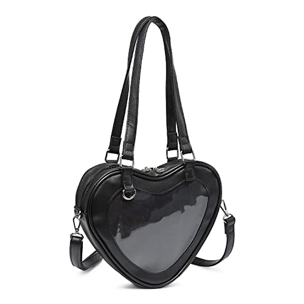 Emprier Women Heart Shaped Shoulder Bags Clear Tote Purse Ita Bag Backpack Cross body Purse for Anime Pins