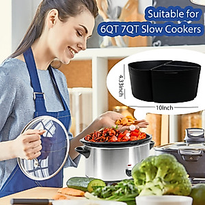 Silicone Slow Cooker Divider Liner fit CrockPot 6QT 7QT, Reusable & Leakproof Divider Insert, Dishwasher Safe Cooking Liners for Crock Pot 6 Quart / 7 Quart, BPA Free,Black