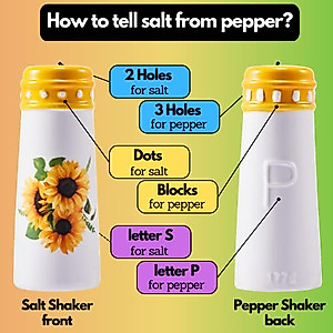 Sunflower Salt And Pepper Shakers - Farmhouse Cute Salt Pepper Shaker Set For Kitchen Table, Sunflower Kitchen Decor Accessories - Large Seasoning Shakers Bottle Set, Unique Collectable Gifts