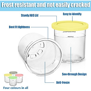 4pcs Ice Cream Pint Containers Replacement for Ninja Creami Pints and Lids, Compatible with NC301 NC300 NC299AMZ Series Ice Cream Maker, Dishwasher Safe & BPA-Free Leak Proof Ice Cream Container Box