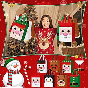 Clysee 24 Pcs Christmas Gift Bags with Handles 10 x 8 x 4 Inch Reusable Christmas Bags Multifunctional Non Woven Christmas Gift Doll Bags Wrapping Christmas Party Favors for Holiday Xmas Gifts