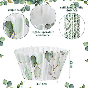 600 count Green Mini Cupcake Wrappers Liners for Baking Greenery Eucalyptus Cupcake Liners Mini Baby Shower Cupcake Baking Rustic Birthday Party Decoration for Bridal Shower Wedding Festival Decor