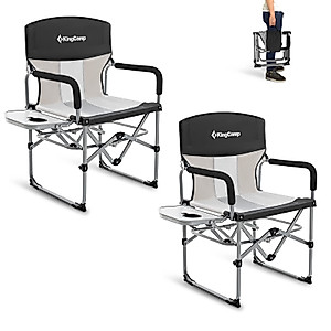 KingCamp Folding Camping Chair, Heavy Duty Director's Seat for Adults Outside, Portable Lawn Chairs with Side Table Breathable Mesh Back Compact Style for Outdoor Sports