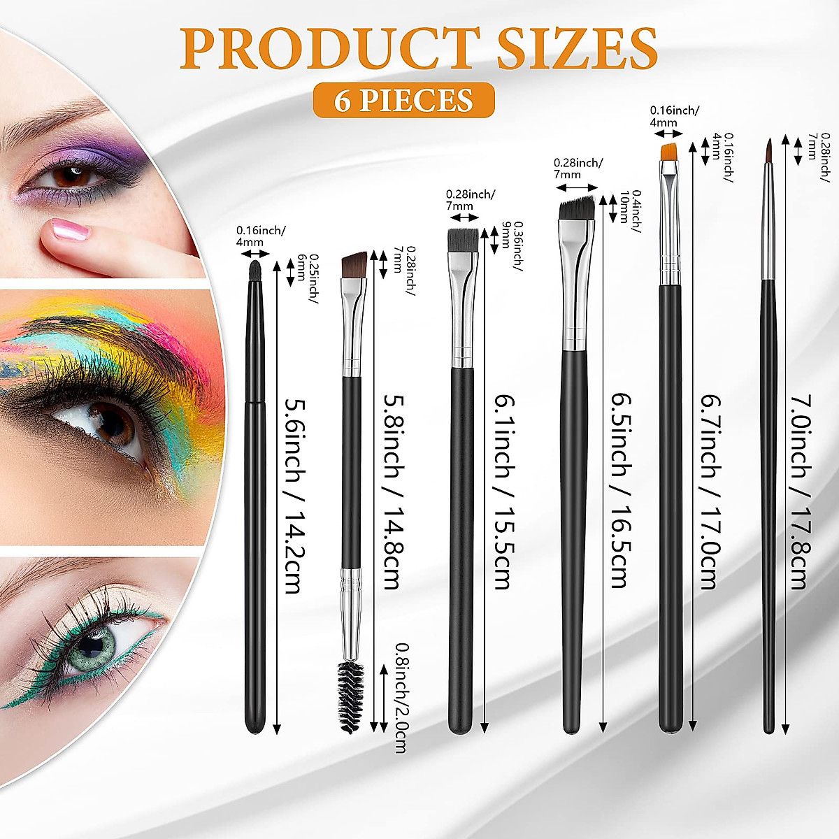 Zopeal 6 Pieces Eyebrow Brush Set Makeup Brush Set Flat Eyeliner Brush Thin Angled Brush and Comb Firm Brow Brush Eye Shadow Brush Point Black Duo Spoolie Brushes for Eye Makeup
