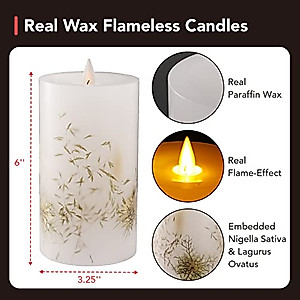 OREiN Flickering Flameless Candles with Remote, Real Wax Battery Operated Candles with Timer, Embedded Dried Flowers Battery Candles Flickering, LED Candles for Home Decorations, D 3.25" x H 6" 2 Pack
