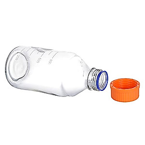 Pastein 4 Pieces 1000 mL Graduated Round Reagent Media/Storage Glass Bottle With GL45 Orange Polypropylene Screw Cap