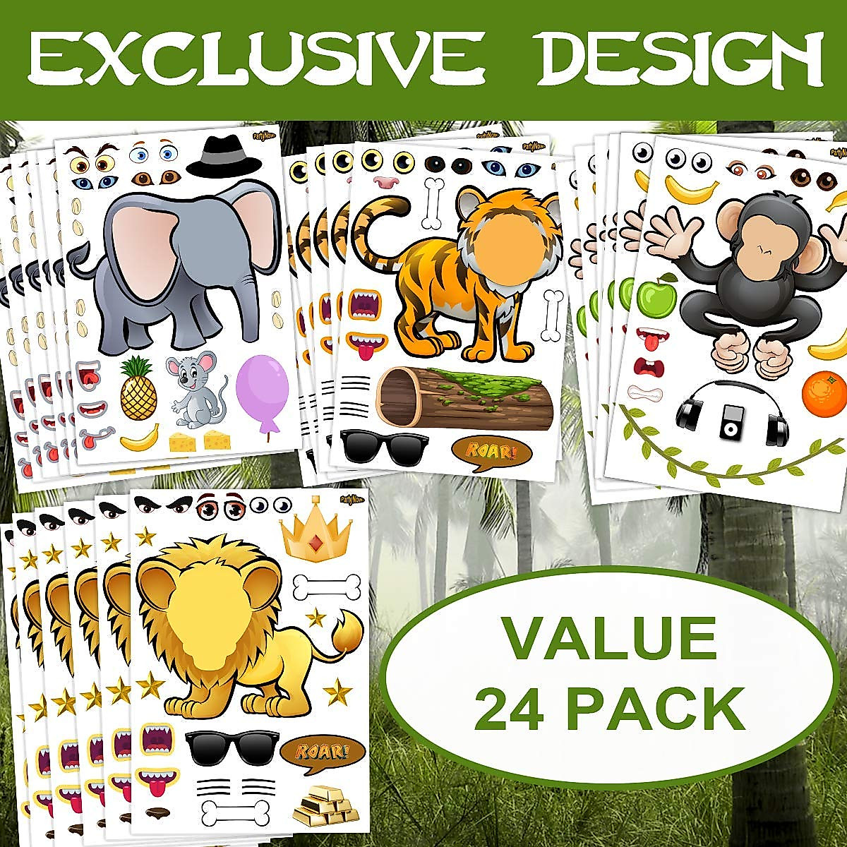 PartyNow Safari Animals Stickers - Creative Kids Sticker Pack