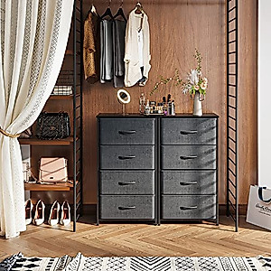 ODK Dresser for Bedroom with 4 Storage Drawers, Small Dresser Chest of Drawers Fabric Dresser with Sturdy Steel Frame, Dresser for Closet with Wood Top, Dark Grey