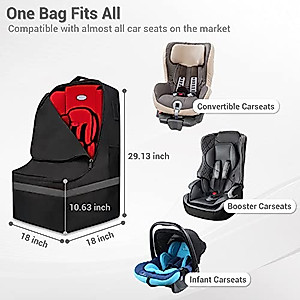 ProFaster Car Seat Travel Bag - Padded, Comfortable, Durable, Roomy Gate Check Carseat Cover Backpack Fits 3-in-1，Convertible, Booster & Infant Car Seats for Airplane, Airport, Gray