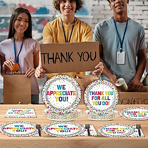 96Pcs We Appreciate You Plates and Napkins Thank You for All You Do Party Decorations Polka Dot Appreciation Paper Plates for Teachers Employee Staff Pastor Volunteer Appreciation Week Decor Serve 24