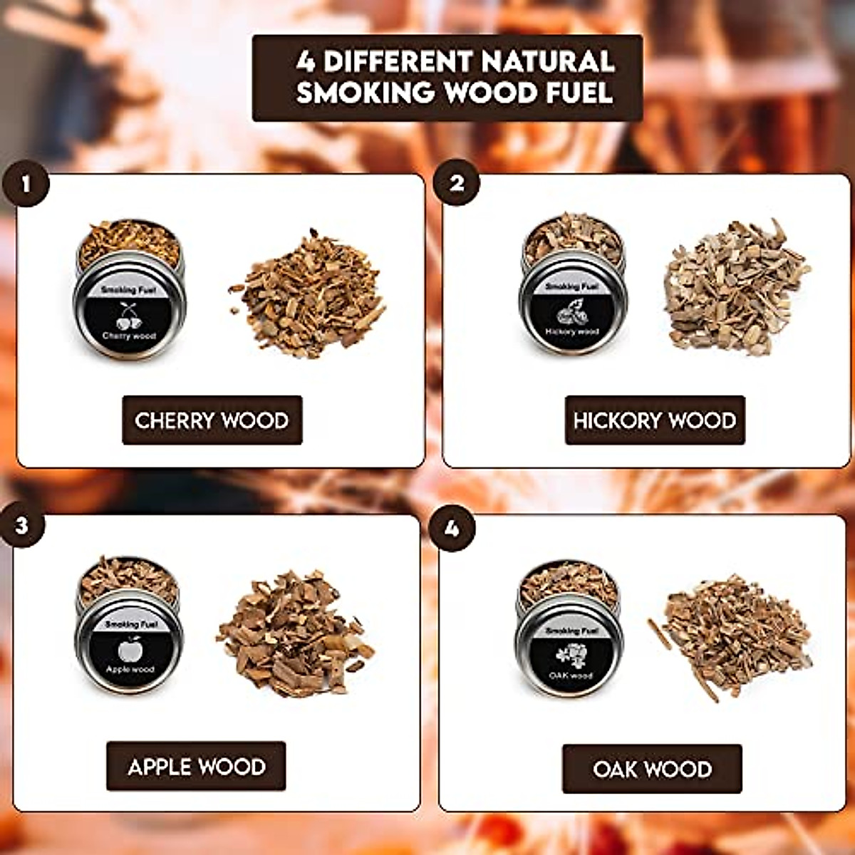 Trinhnity Cocktail Smoker Kit, Four Kinds of Wood Smoker Chips For Bourbon, Whiskey, Infuse Cocktails | Old Fashioned Smoker Kit with 1 Strain, 1 Stainless Steel Filter and 1 Brush for Wine, Whiskey