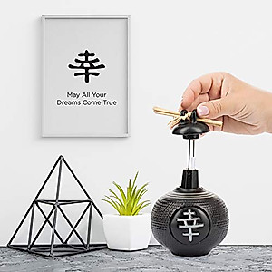 Live Whale Zen Decor Law of Attraction Asian Inspired Wishing Pot, Inspirational Gifts, Gratitude Jar with Scroll, Ceramic Jar with Lid for Daily Affirmations and Blessings, Black 3.5x3.5x4”