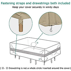 SunPatio Patio Rectangular Table and Chairs Cover, Heavy Duty Waterproof Outdoor Furniture Set Cover for Dining Set, Weather Resistant Conversation Sectional Set Cover, 90''L x 60''W x 30''H, Beige