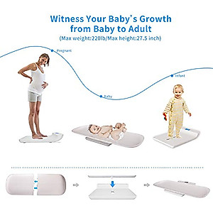KAZETEC Baby Scale, Pet Scale, Multi-Function Digital Scale Measure Toddler/Adult/Puppy/Cat/Dog Weight(Max:220LBS) and Height(Max:70CM) Accurately, Precision at ± 10g, KG/LB/OZ, Blue Backlight