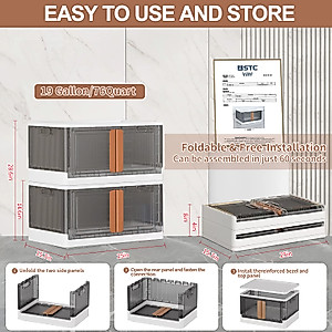Sineda Storage Bins with Lids - 19 Gallon Stackable Storage Bins. Collapsible Storage Bins with Wheels and Door, Ideal for Storage and Organization. (19 Gal - 2 Pack, White)