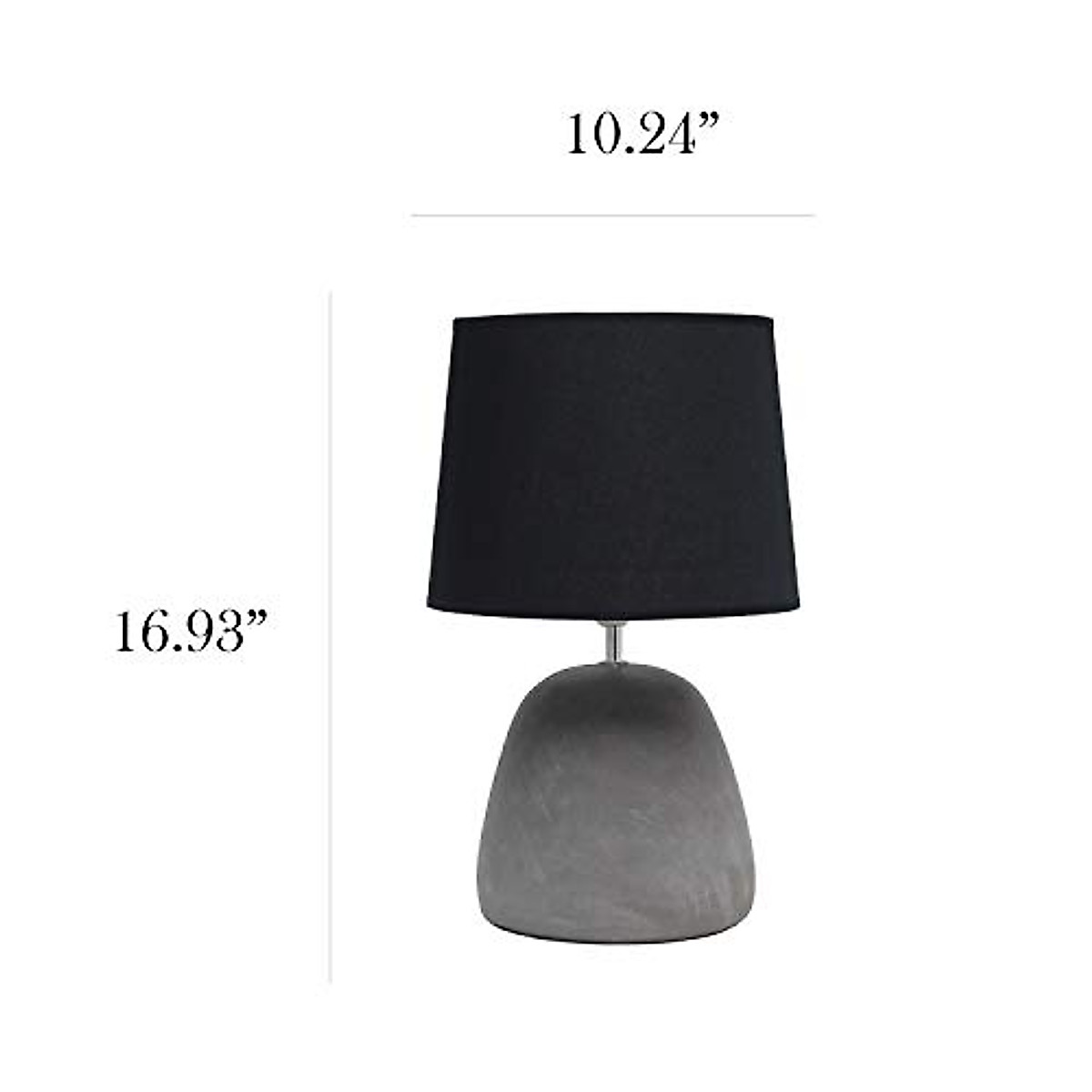Simple Designs LT2058-BLK Round Concrete Table Lamp, Black 10.25"L x 10.25"W x 16.5"H