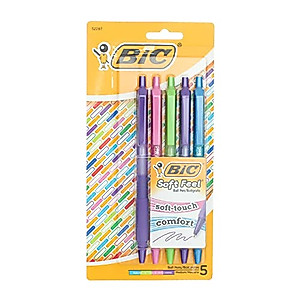 BiC Soft Feel Retractable Ball Pen, Medium, Assorted Colors 52287, 5 Ct