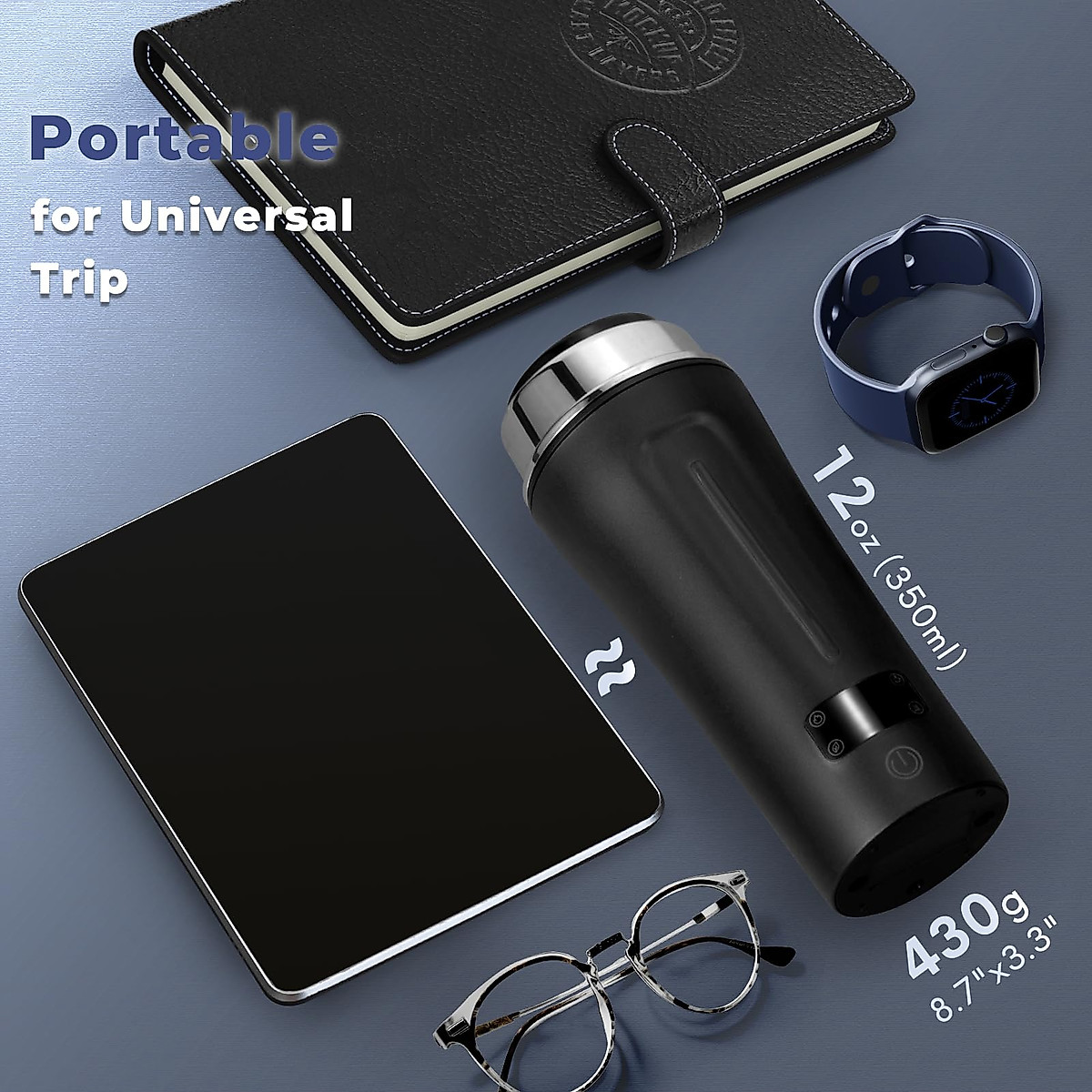 Portable Electric Kettle for Travel 110-240V Auto, Portable Kettle with LCD Display, 4 Temperature Settings, 4 Colors LED, 350ML & 304 Stainless Steel