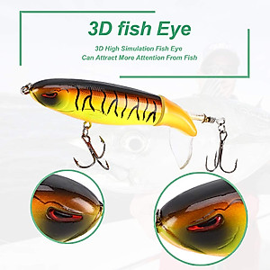 6PCS Fishing Lures for Bass, Bass Whopper Lures Kit, Plopping Bass Lure with Floating Rotating Tail for Bass Trout, Bass Topwater Lure for Freshwater Saltwater